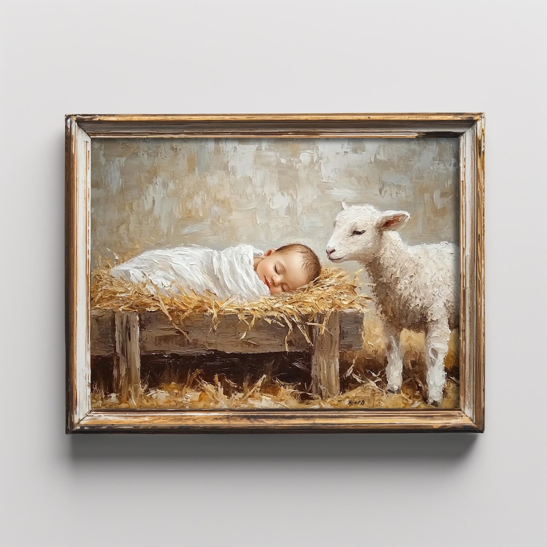 Serene Nativity Baby Jesus Christ Manger Birth Lamb Christian Printable ...