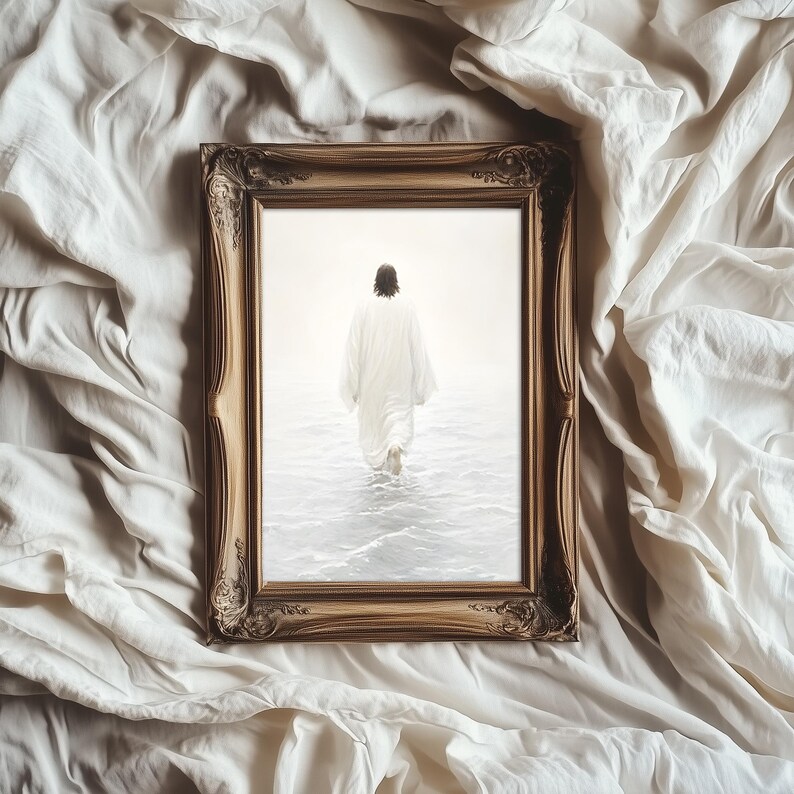 Jesus Christ Savior Walking Water Art Bible Watercolor Painting Style ...