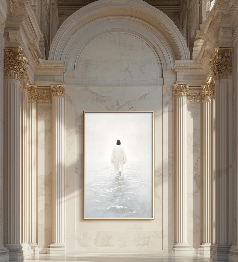 Jesus Christ Savior Walking Water Art Bible Watercolor Painting Style ...