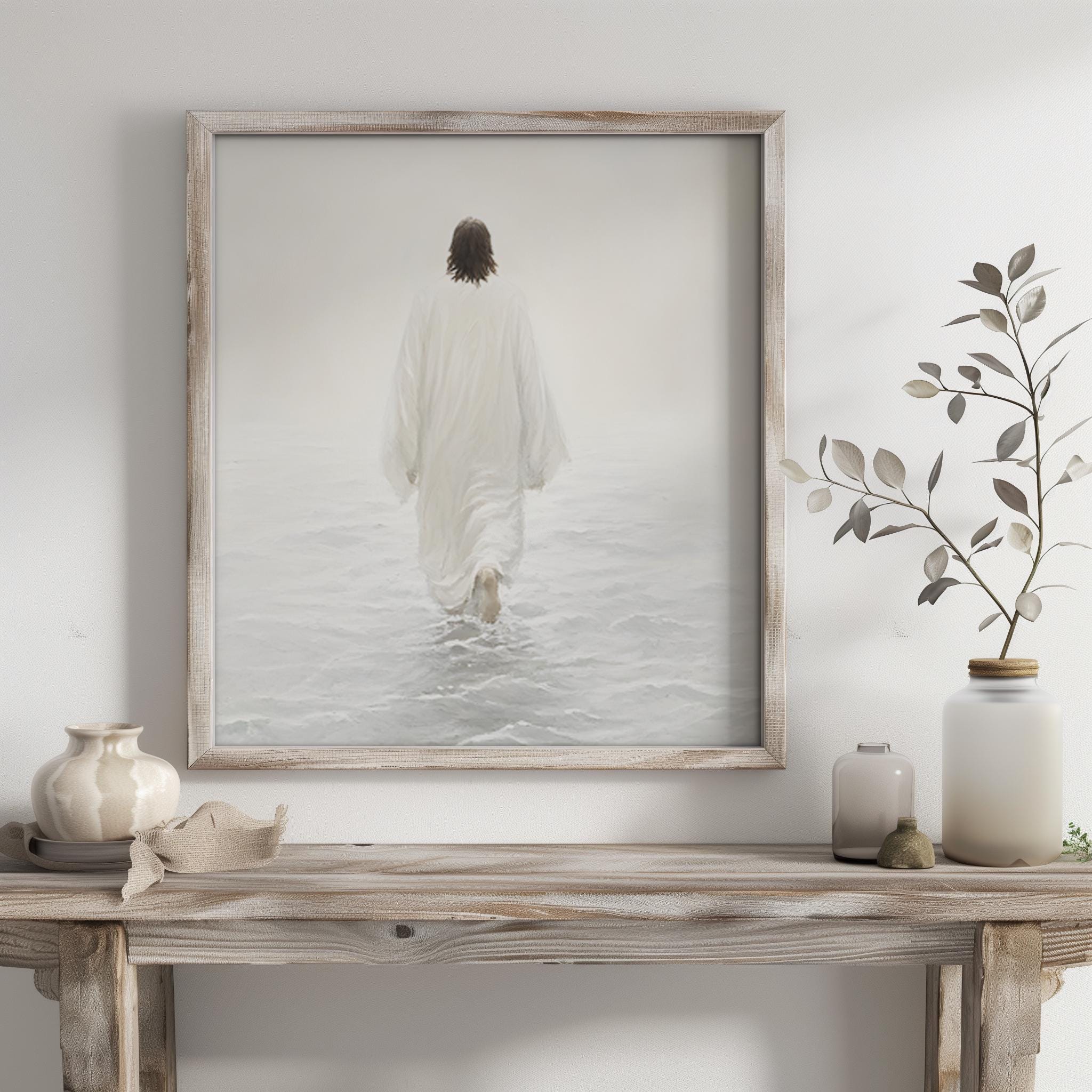 Jesus Christ Savior Walking Water Art Bible Watercolor Painting Style ...