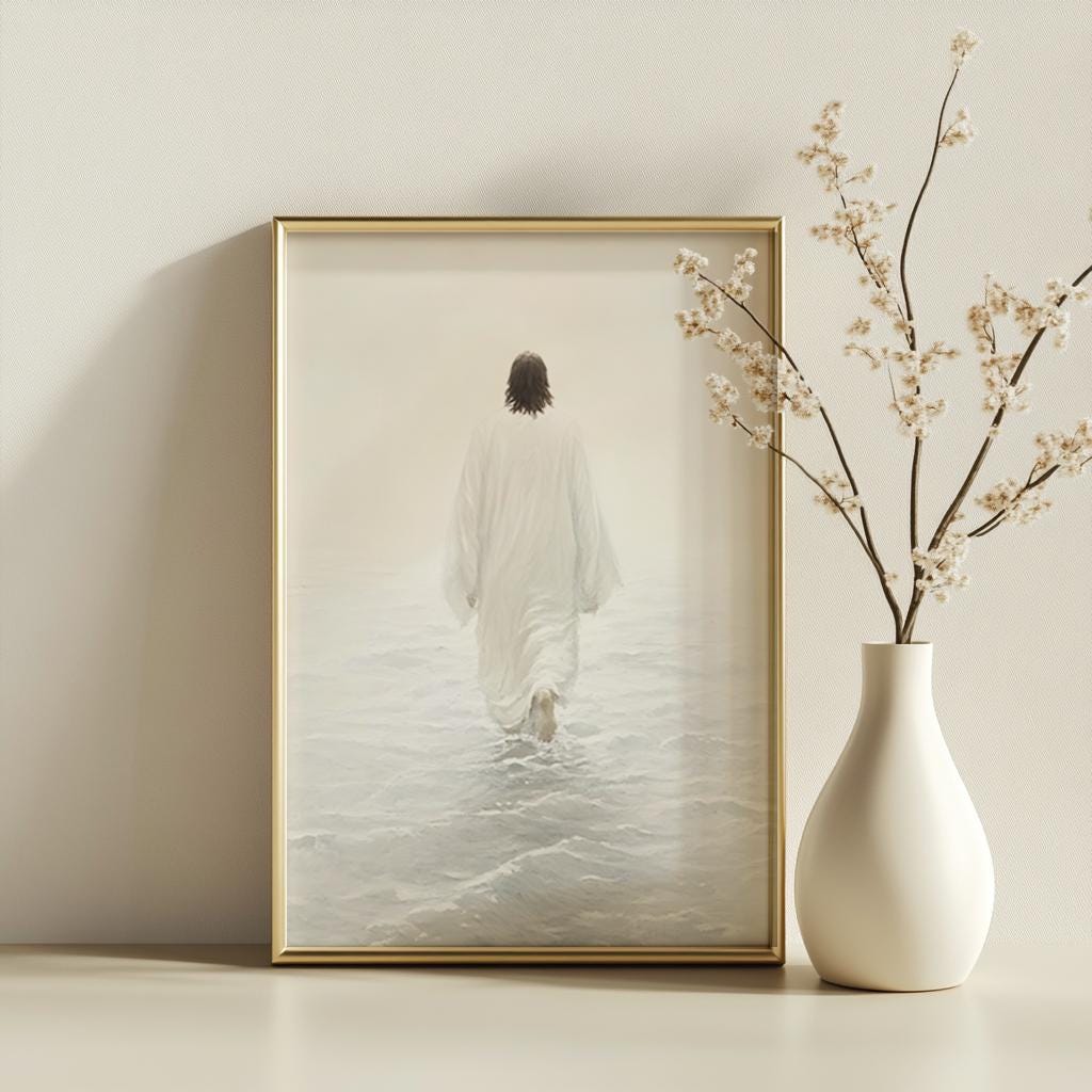 Jesus Christ Savior Walking Water Art Bible Watercolor Painting Style ...