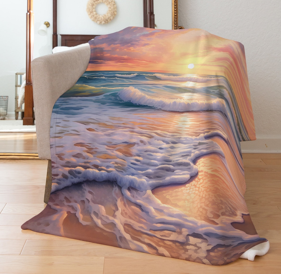 Beautiful Beach Scene Blanket, Original Art, Home Decor, Throw, Plush ...
