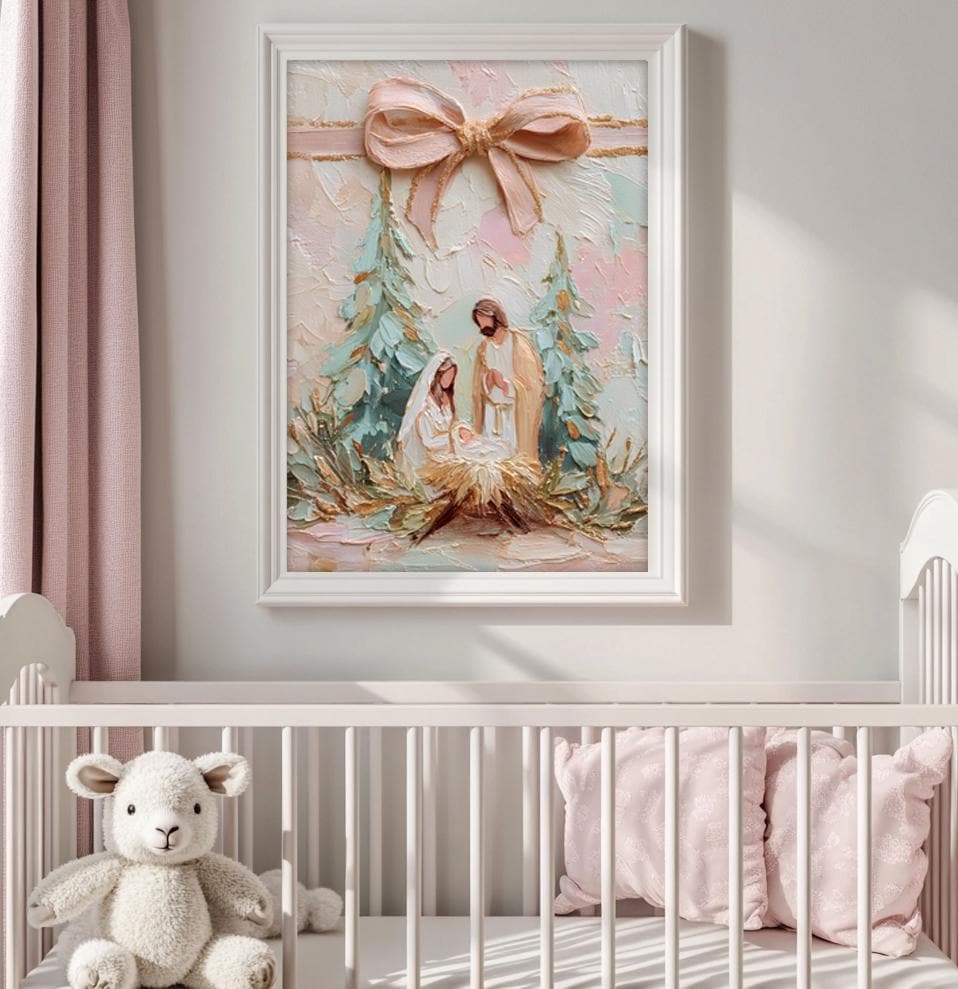 Nativity Scene Impasto Print: Baby Jesus, Holy Family, Christian ...