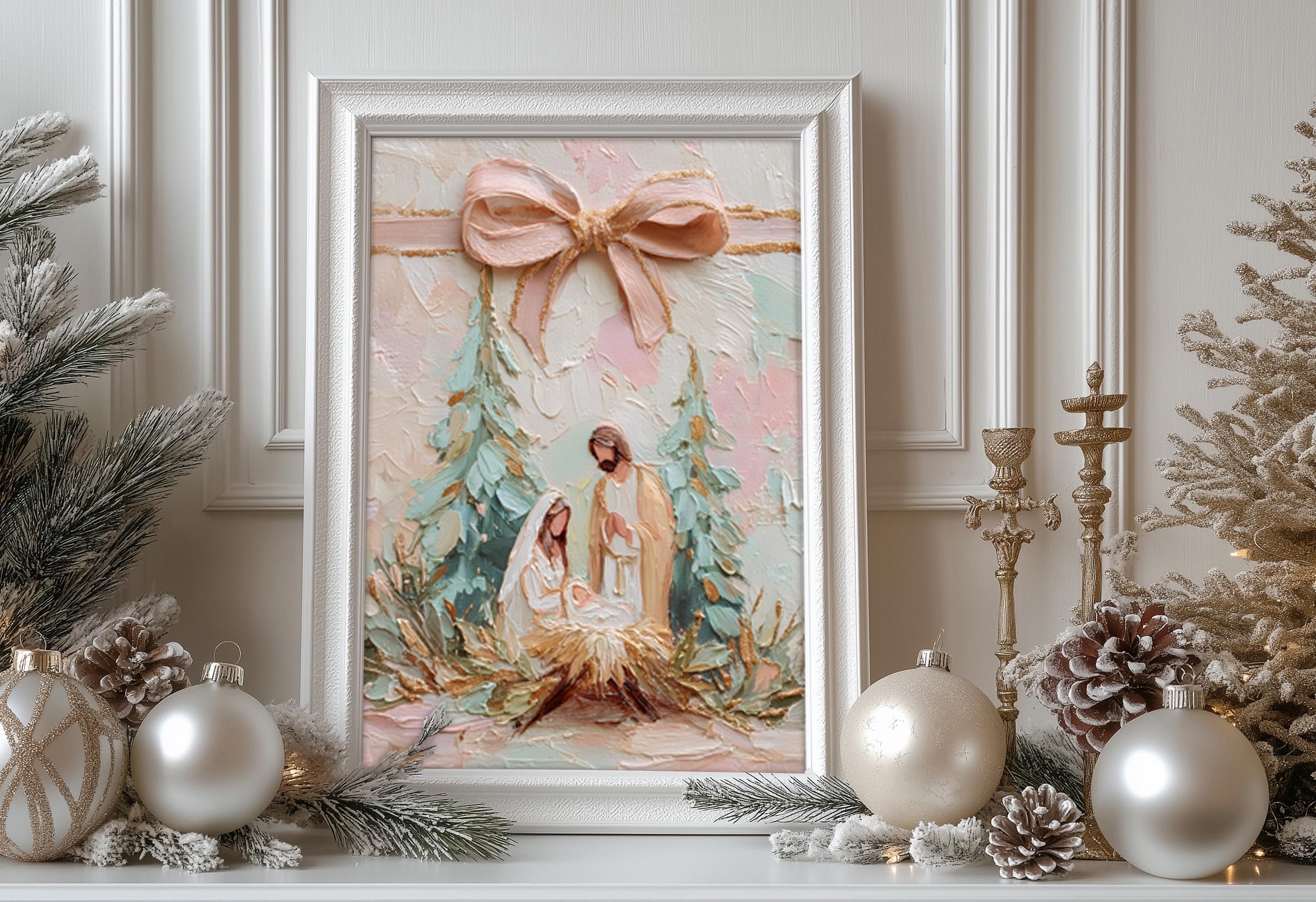Nativity Scene Impasto Print: Baby Jesus, Holy Family, Christian ...