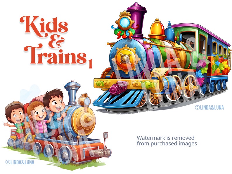Kids & Trains Clip Art: 17 Cartoon PNG Images (instant Download) - Etsy