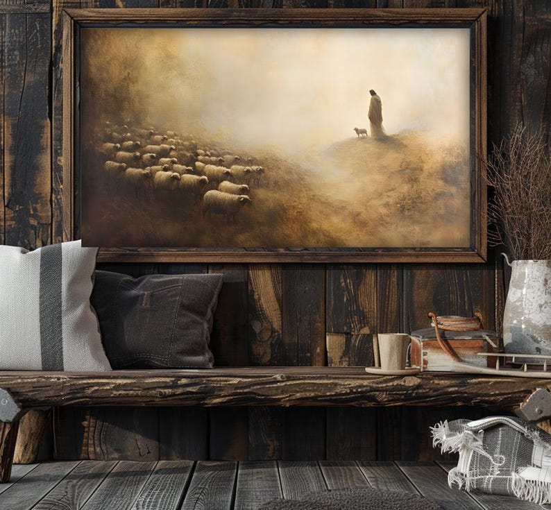 Jesus Christ and Lost Sheep Art Printable: Bible Parable (digital ...