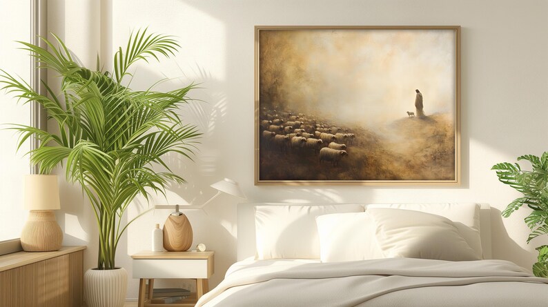 Jesus Christ and Lost Sheep Art Printable: Bible Parable (digital ...