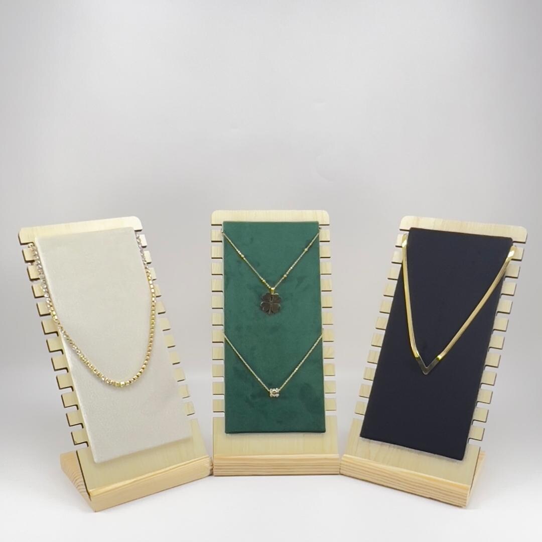Wooden Velvet Necklace Stand: Elegant Jewelry Organizer, 2-piece Set - Etsy