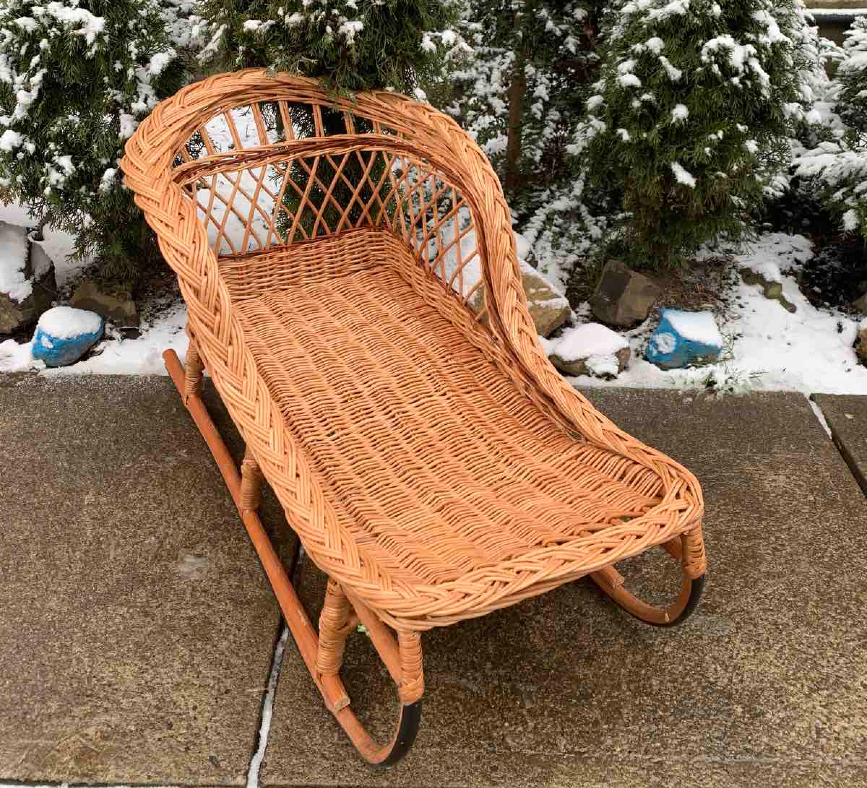 Children's Sleigh, Winter Holiday Sled, Wicker Sleigh, Rattan Outdoor ...