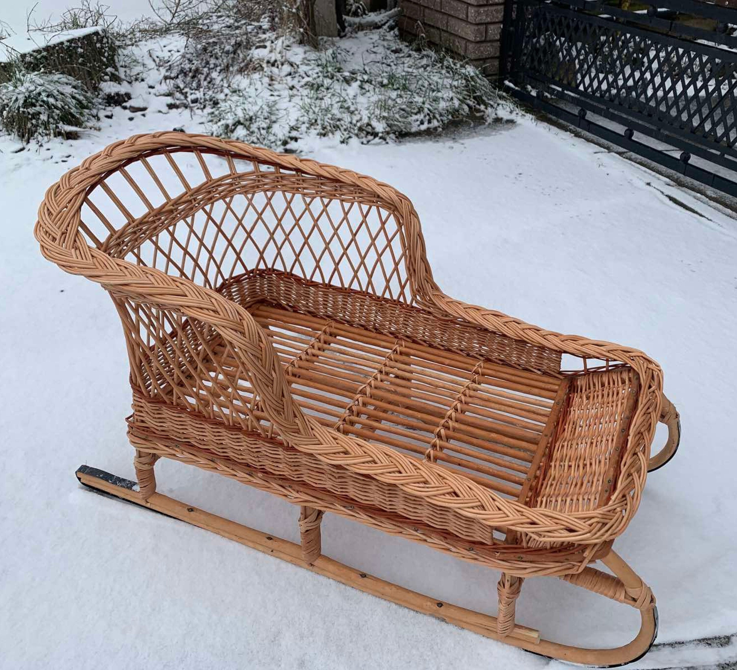 Wicker Kids Snow Sled, Rattan Childrens Sleigh, Christmas Sleigh, Santa ...