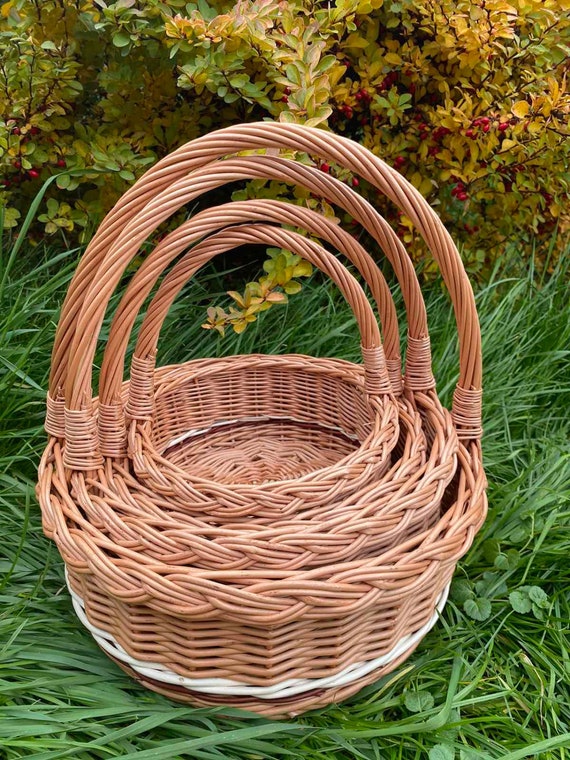 Set of 4 Wicker Baskets Rattan Baskets Set Boho Gift Baskets Willow Basket Basket With Handle Large Round Basket Easter Wicker Basket Etsy
