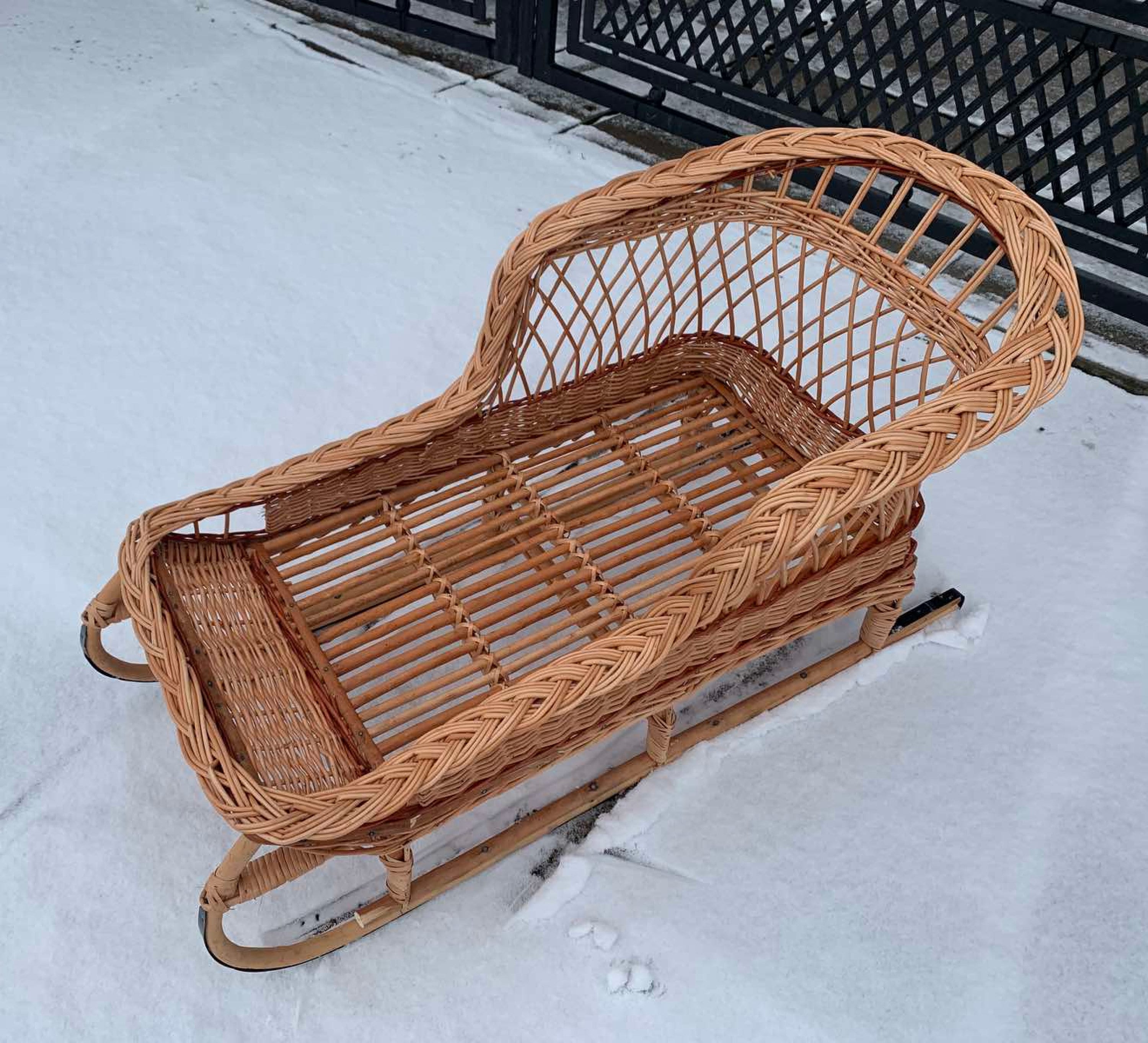 Wicker Kids Snow Sled, Rattan Childrens Sleigh, Christmas Sleigh, Santa ...