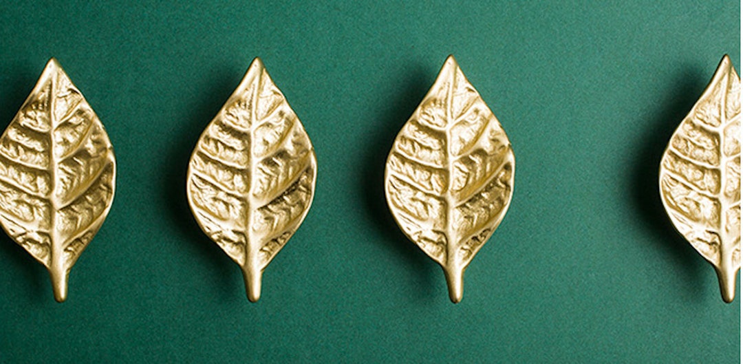 Beautiful Leaf Shaped Brass Knob Kitchen Cabinet Knob Drawer Knob ...