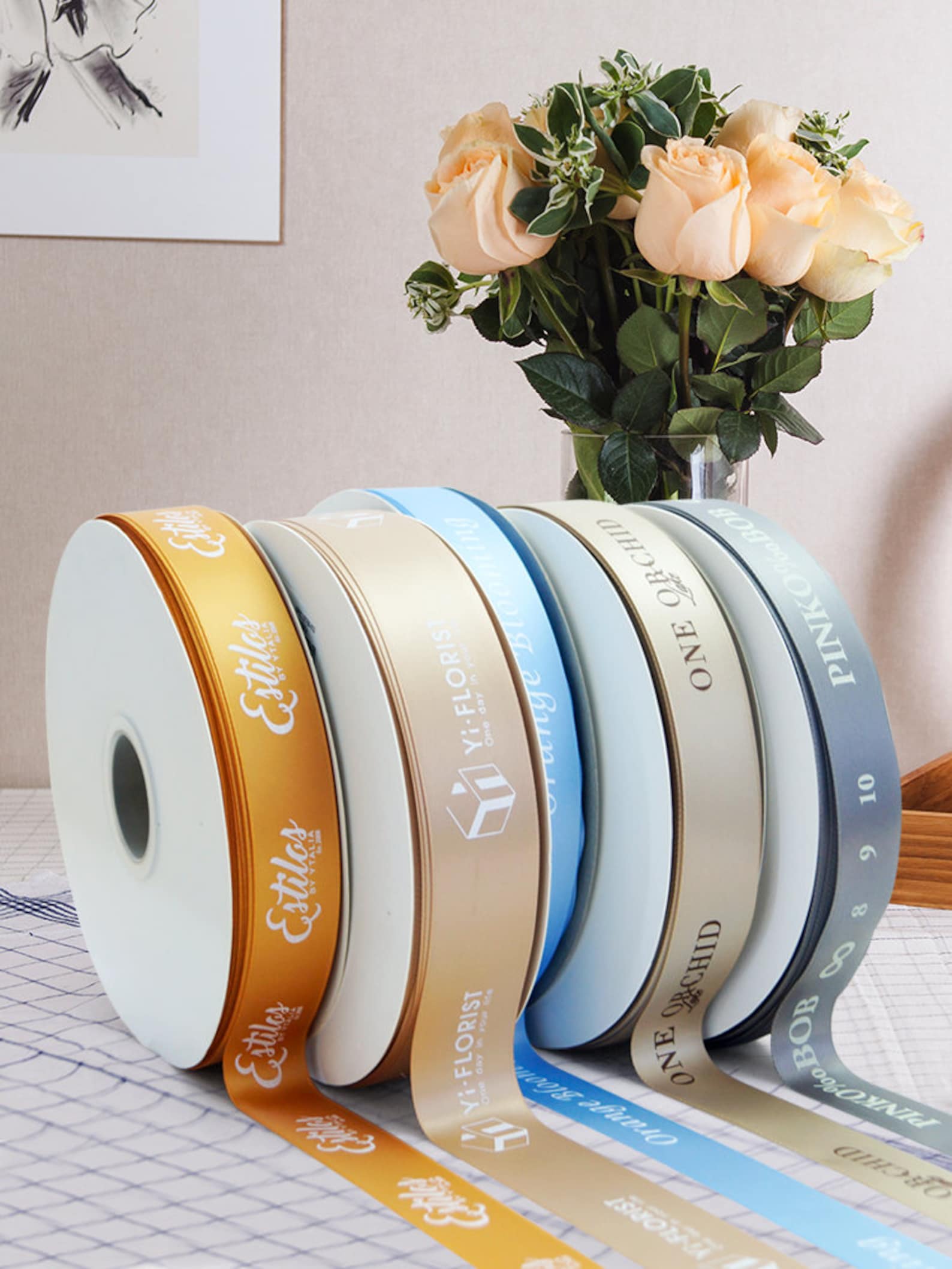 100 Yard Custom Printed Flat Ribbon Personalized Logo Polyester Ribbon ...