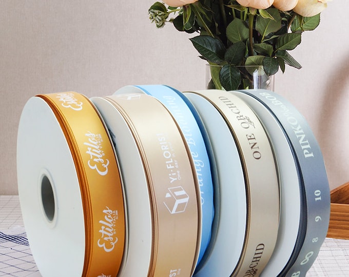 100 Yard Custom Printed Flat Ribbon Personalized Logo Polyester Ribbon ...