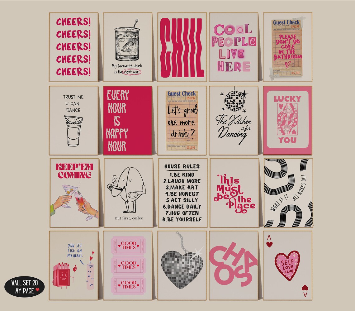 Bar Art Gallery Wall Set of 6, Trendy Bar Wall Art, Bar Cart ...