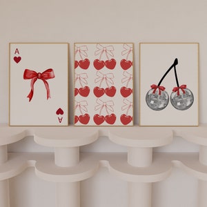 Coquette Room Decor Aesthetic, Trendy Red Bows Wall Art, Preppy Posters ...