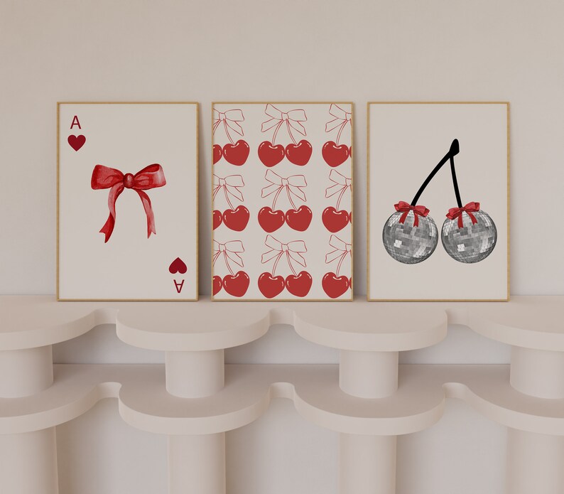 Coquette Room Decor Aesthetic, Trendy Red Bows Wall Art, Preppy Posters ...