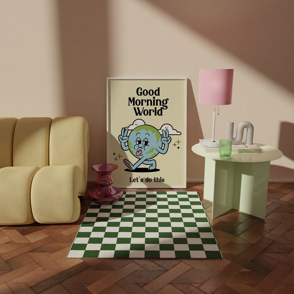 Good Morning World Retro Quote Wall Print, Positive Quotes Wall Art ...