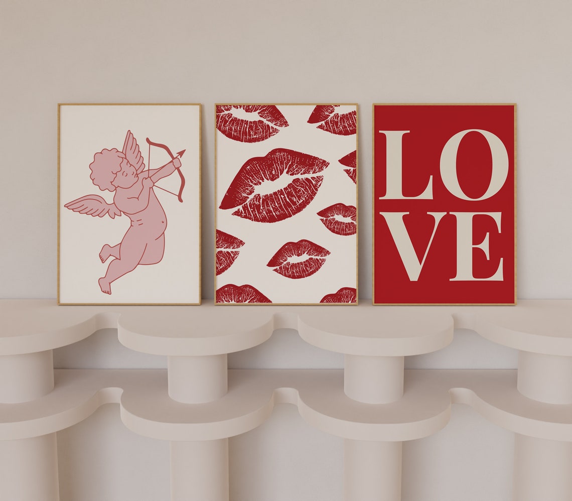 Preppy Gallery Wall Set, Red Lucky You Poster, Red Girly Wall Art ...