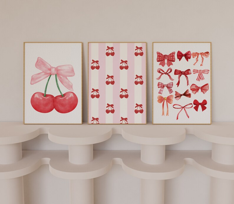 Coquette Room Decor Aesthetic, Trendy Red Bows Wall Art, Preppy Posters ...