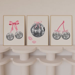 Disco Cherry Poster Set, Disco Ball Print, Trendy Cherry Wall Art ...