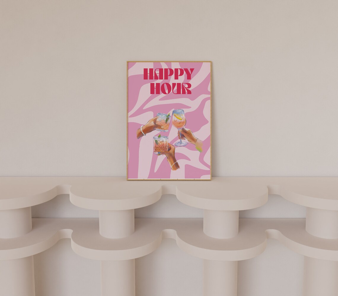 Trendy Bar Cart Set, Cocktail Print Set of 3, Happy Hour Print, Keep Em ...