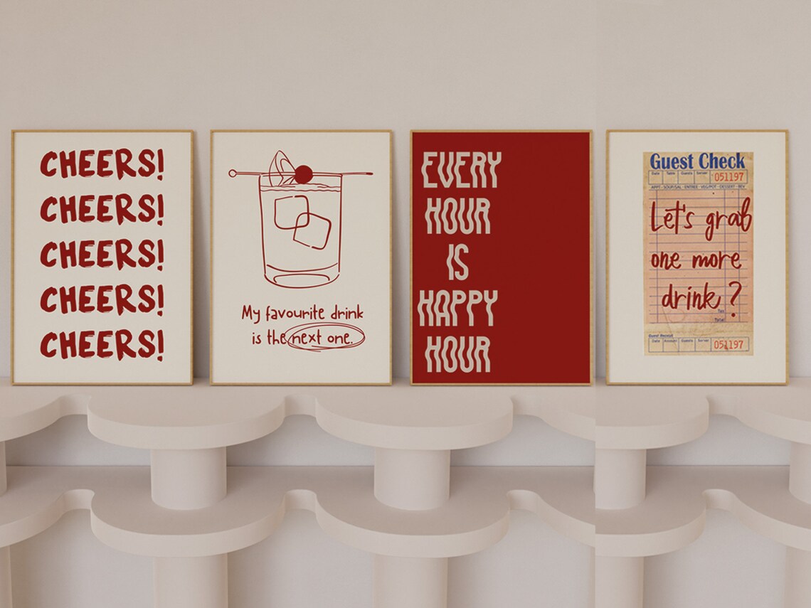 Set of 4 Prints,home Bar Decor, Bar Cart Art Print, Bar Cart Wall Decor ...