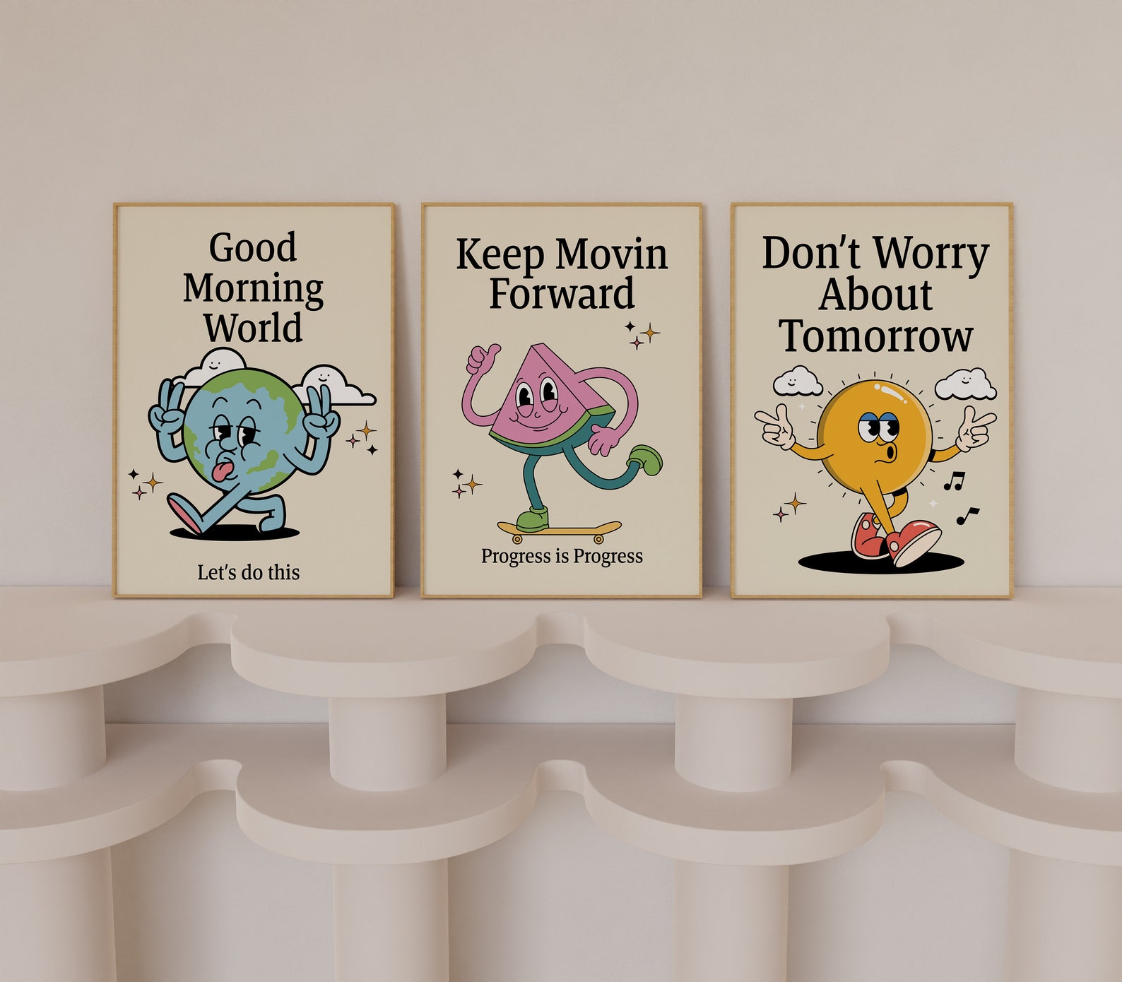Retro Printable Wall Art Set of 9, Retro Quote Wall Print, Vintage ...