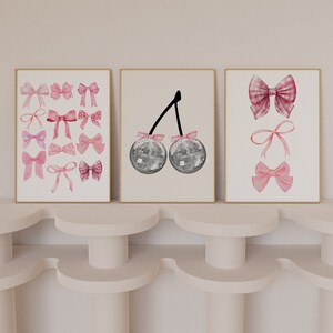 Trendy Wall Art Set, Coquette Room Decor, Bow Print Coquette, Cute ...