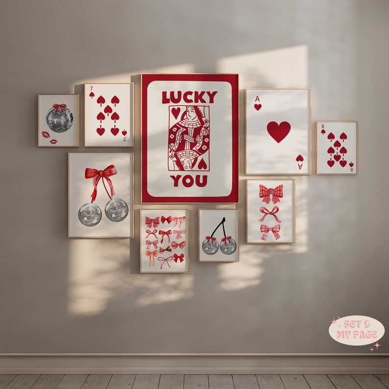 Retro Cherry Disco Balls Print Set, Cherry With Red Bow, Cherry Wall ...