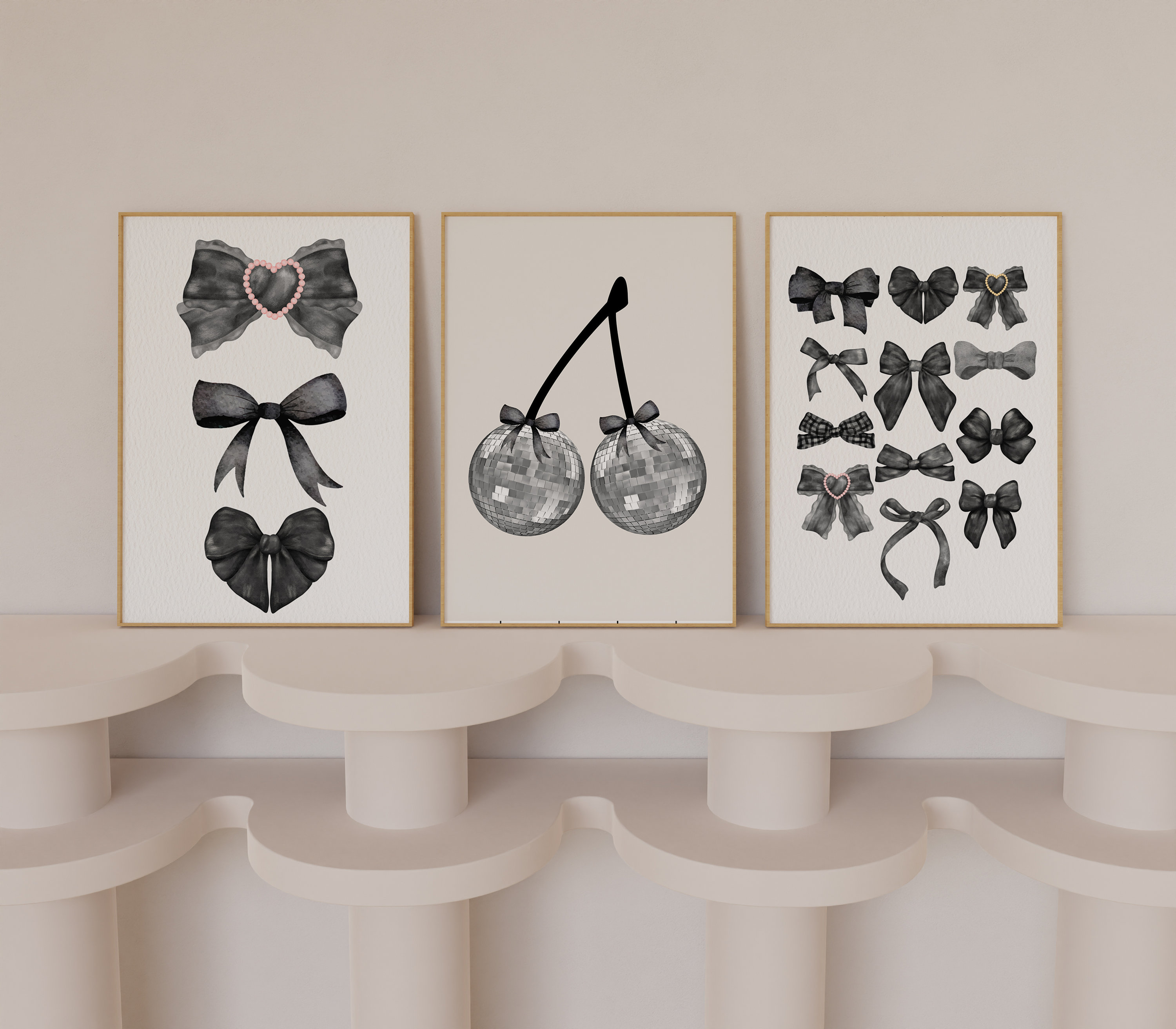 Trendy Wall Art Set, Coquette Room Decor, Bow Print Coquette, Cute ...