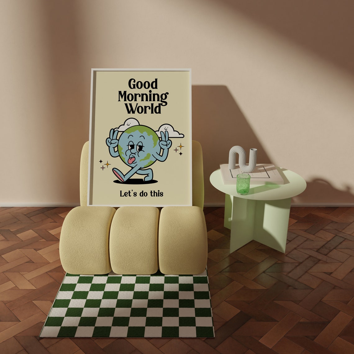 Good Morning World Retro Quote Wall Print, Positive Quotes Wall Art ...