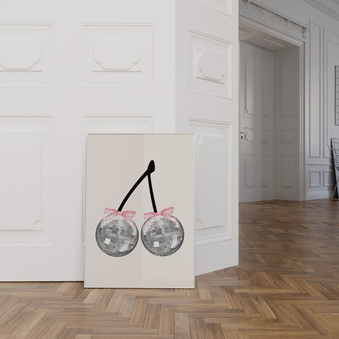 Pink Cherry Disco Balls, Coquette Room Decor, Disco Ball Wall Art Print ...