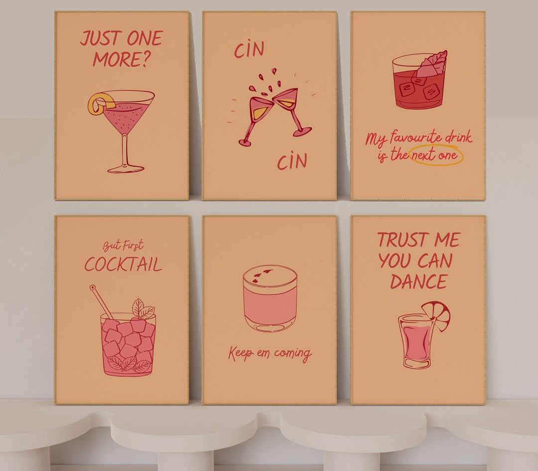 Trendy Bar Cart Set, Bar Cart Wall Decor Prints, Trendy Prints ...