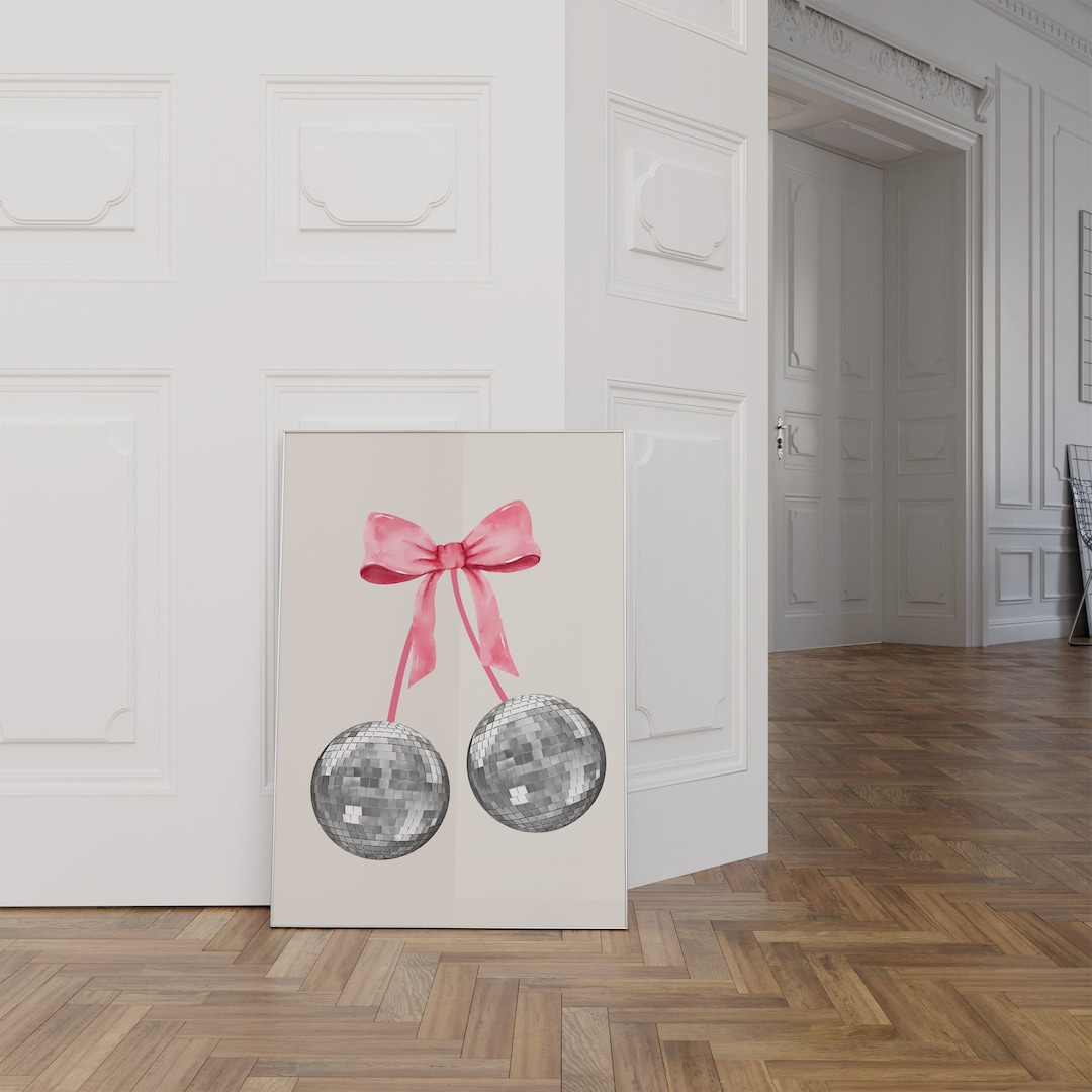 Retro Disco Ball Cherry Poster, Pink Disco Cherry, Preppy Wall Decor ...