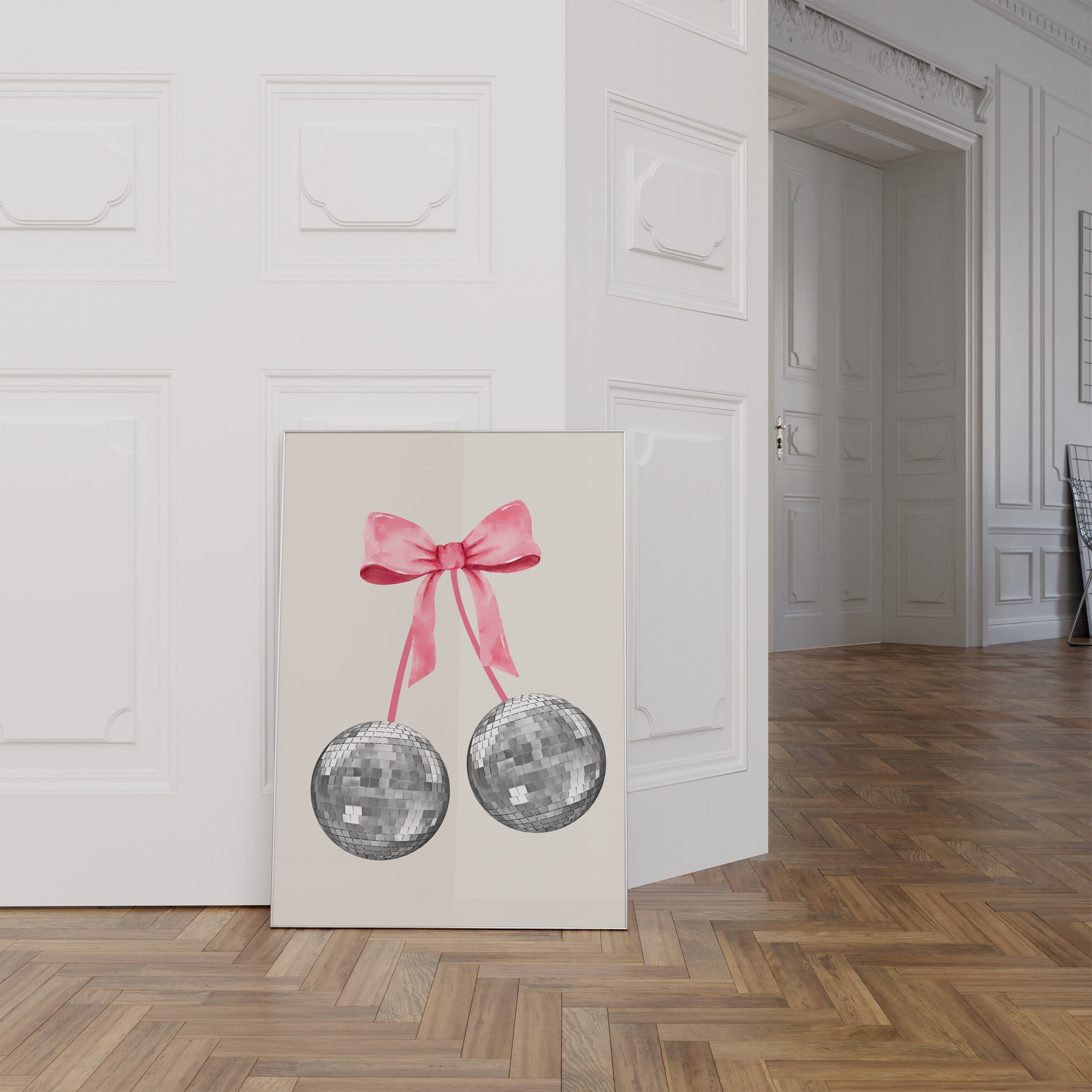 Retro Disco Ball Cherry Poster, Pink Disco Cherry, Preppy Wall Decor ...