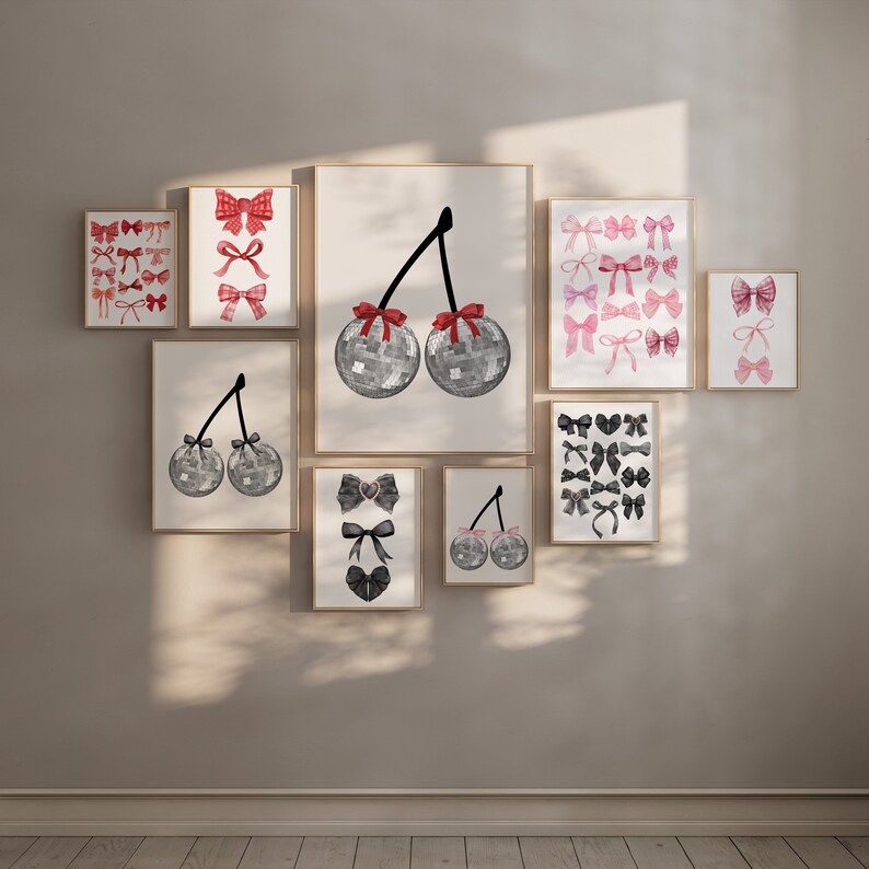 Trendy Wall Art Set, Coquette Room Decor, Bow Print Coquette, Cute ...