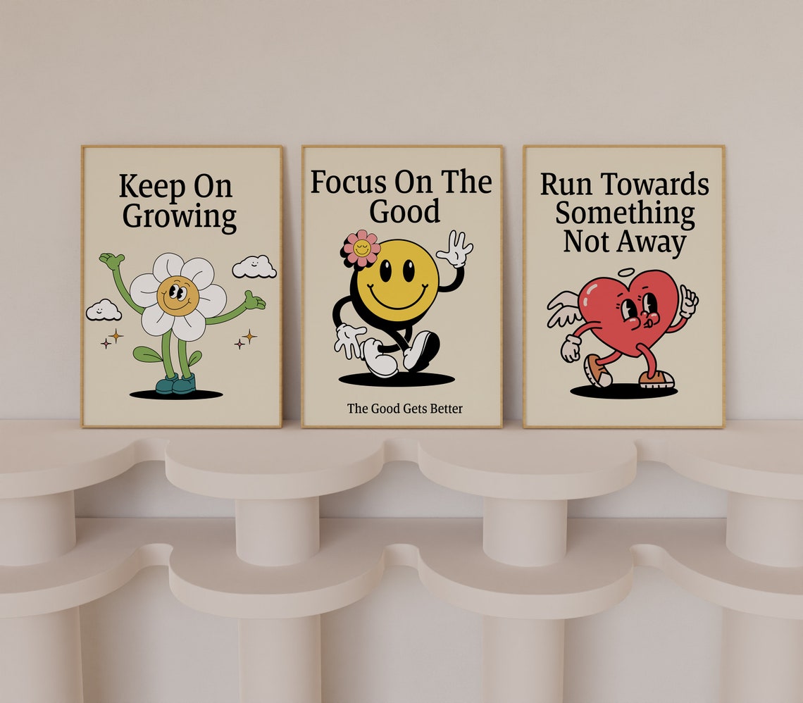 Retro Printable Wall Art Set of 9, Retro Quote Wall Print, Vintage ...