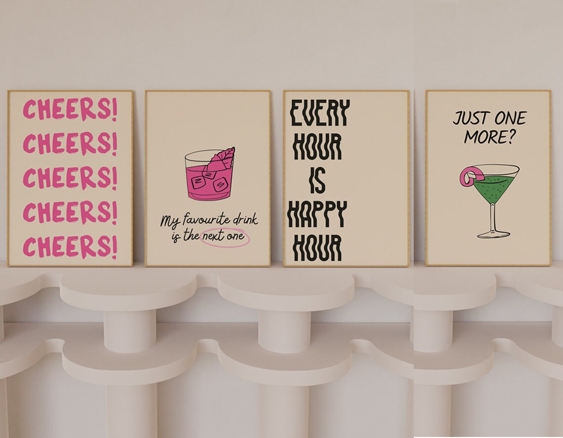 Cheers Cocktail Print Set, My Favourite Drink Art, Bar Cart Decor ...