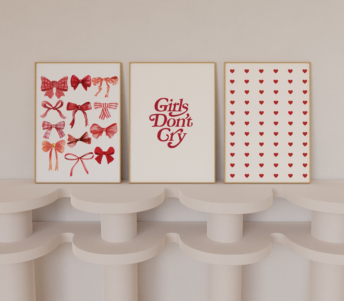 Preppy Gallery Wall Set, Red Lucky You Poster, Red Girly Wall Art ...