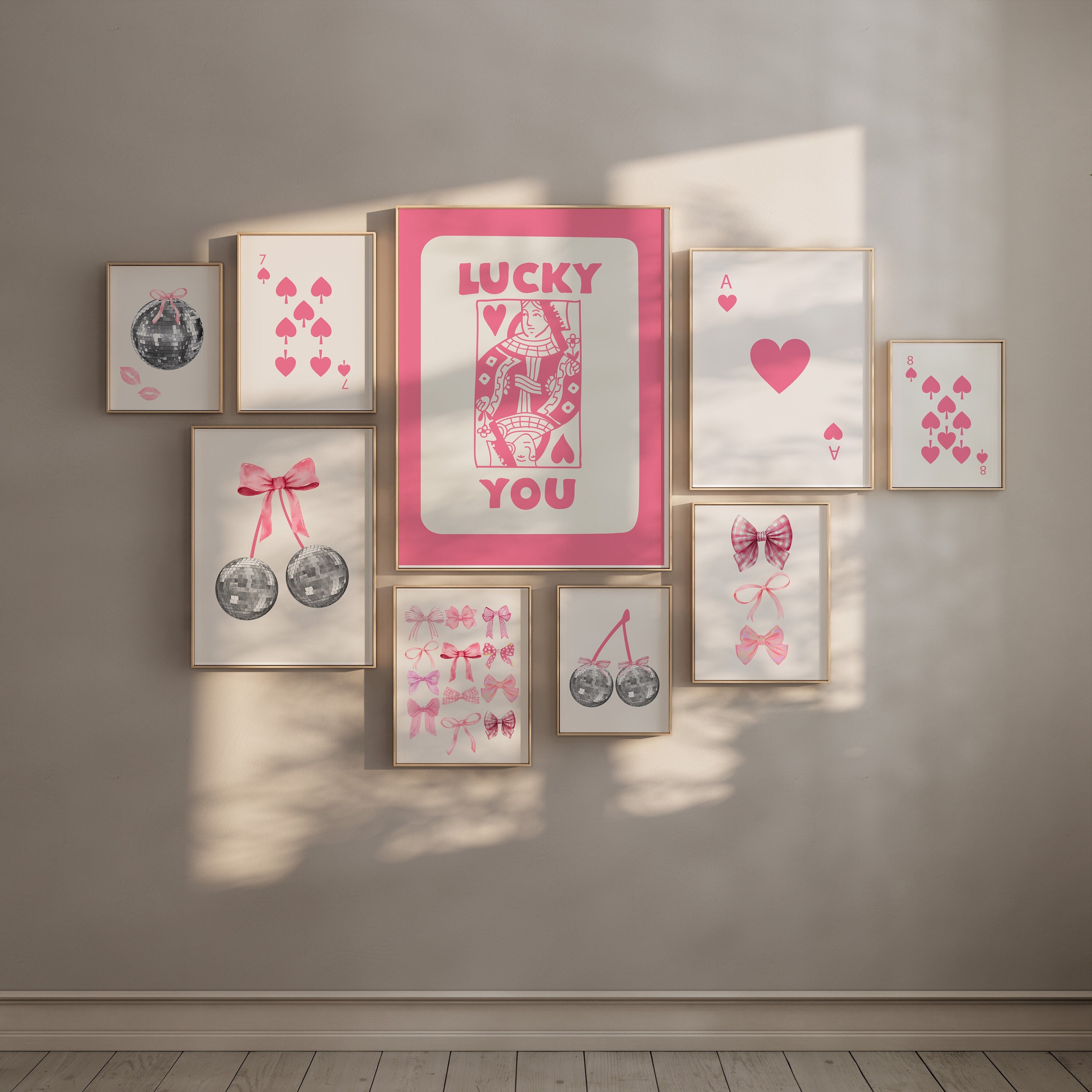 Pink Lucky You Poster Set, Pink Ace of Hearts Room Decor, Trendy Ace ...