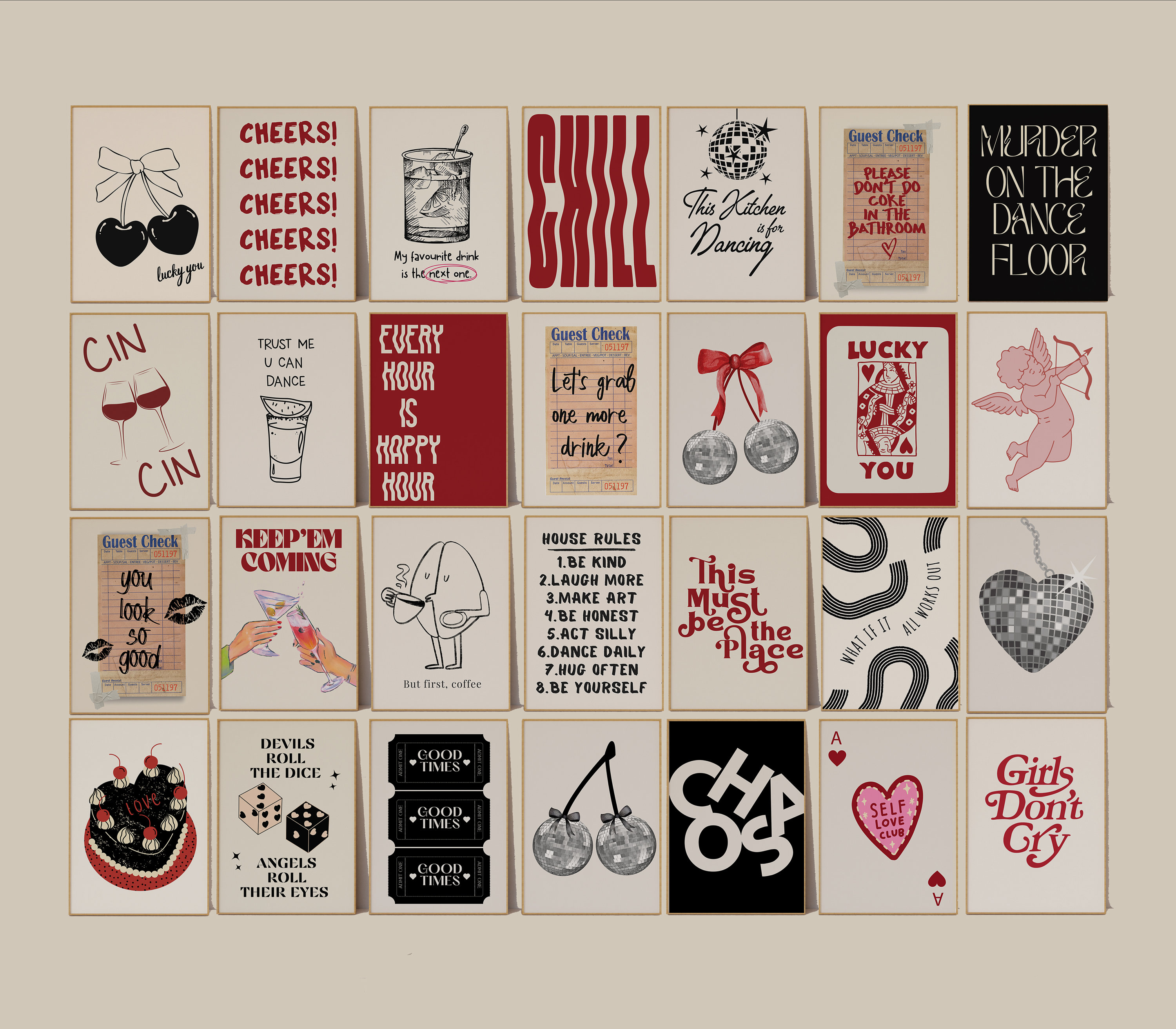 30 Print Poster Gallery Wall Set, Trendy Bar Cart Art, Yk2 Print Set ...