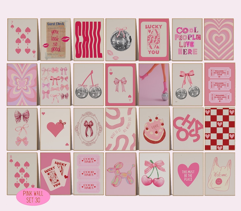 30 Pink Print BUNDLE, Pink Preppy Gallery Wall Set, Pink Gallery Wall ...