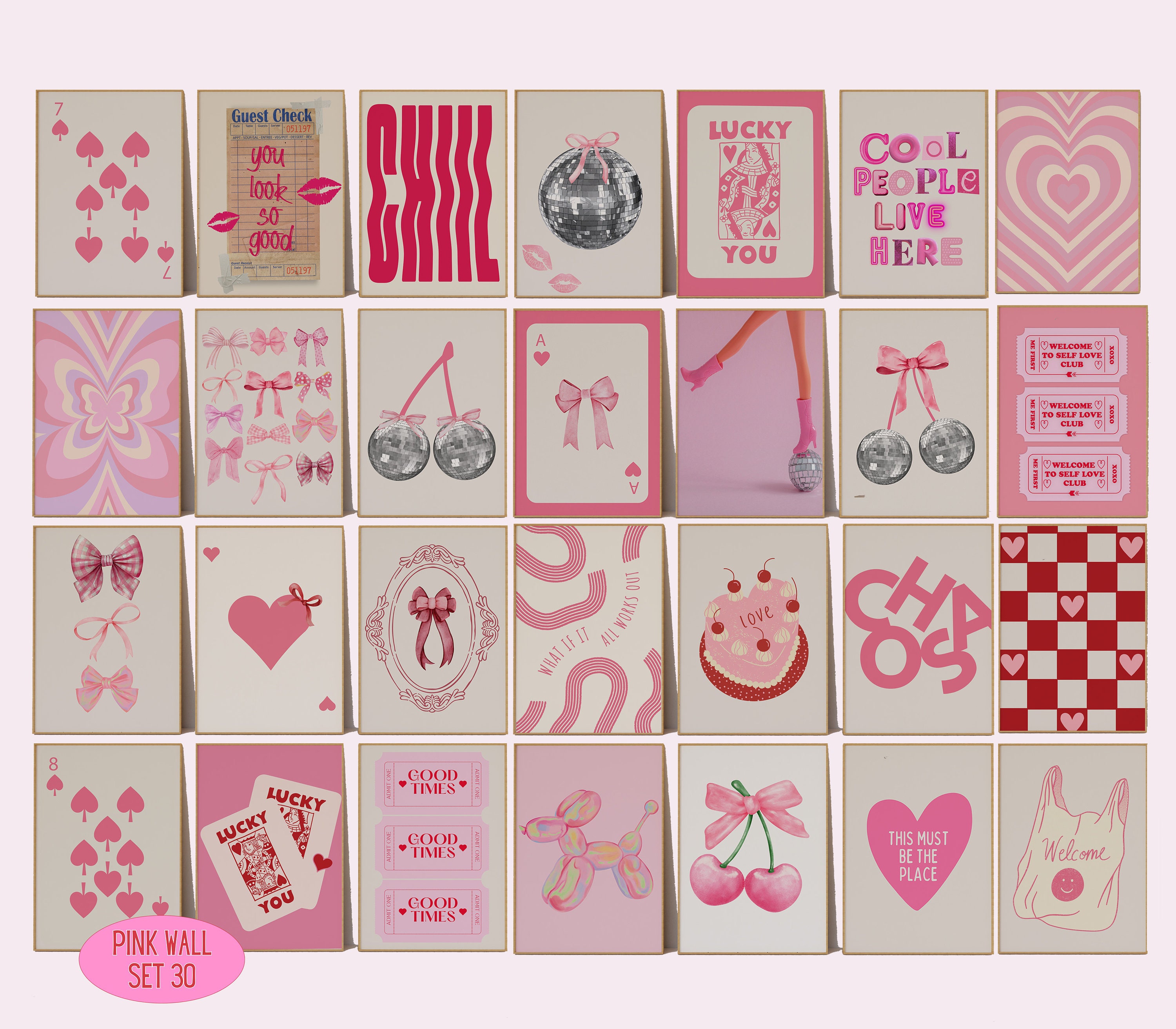 30 Pink Print BUNDLE, Pink Preppy Gallery Wall Set, Pink Gallery Wall ...