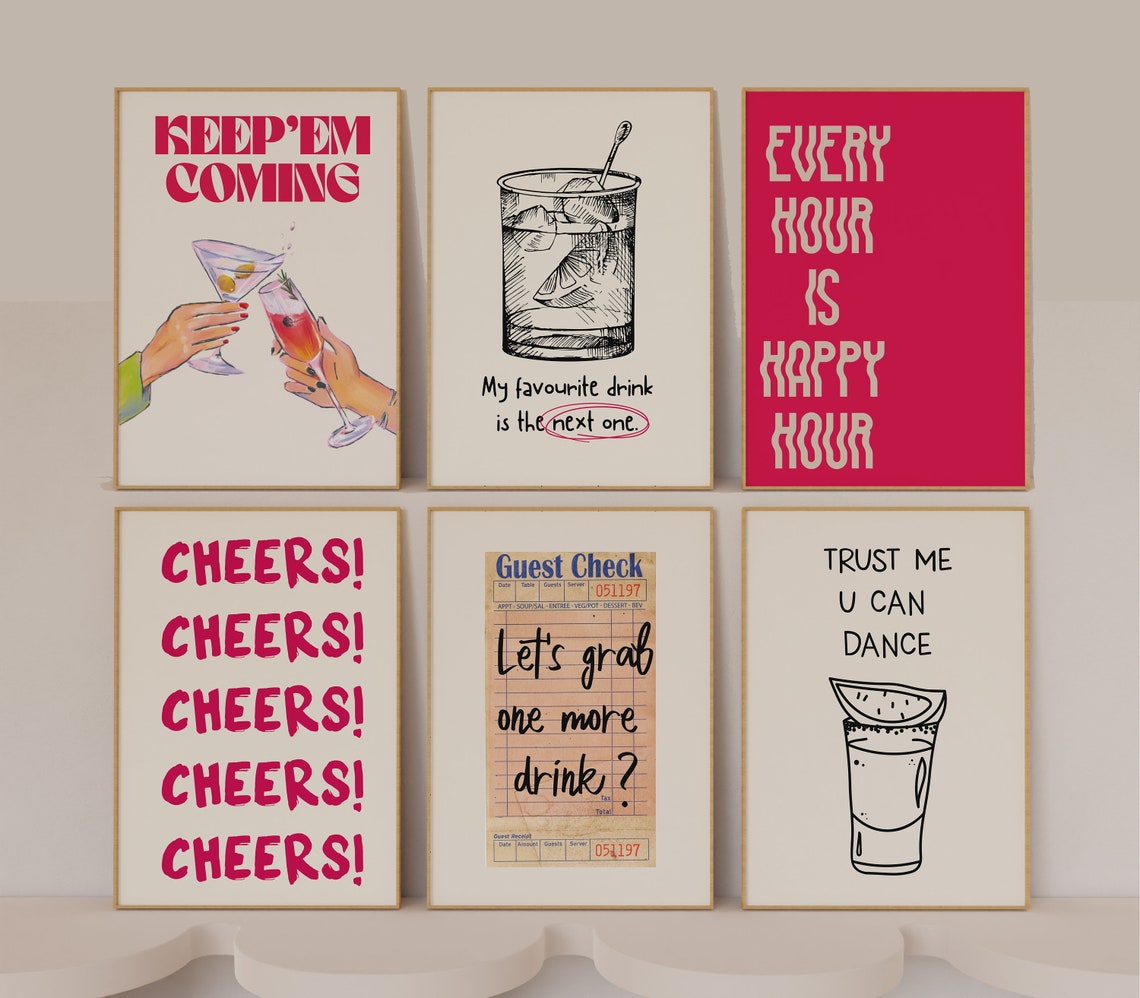 Bar Art Gallery Wall Set of 6, Trendy Bar Wall Art, Bar Cart ...