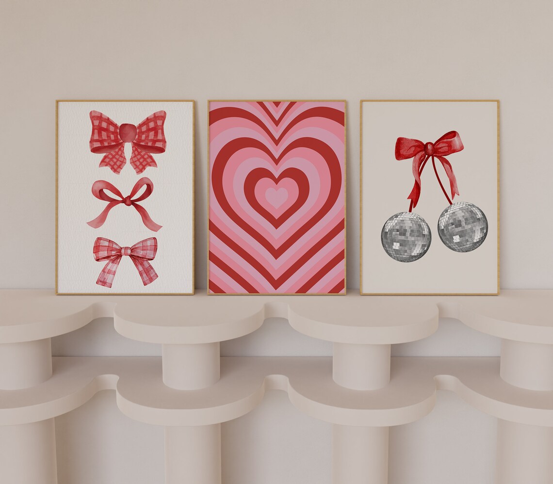 Coquette Room Decor Aesthetic, Trendy Red Bows Wall Art, Preppy Posters ...