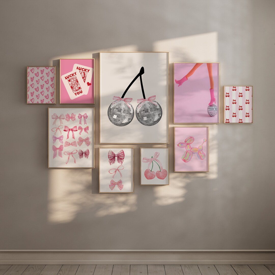 Pink Preppy Wall Art Set of 9, Blush Light Pink Art, Cute Apartment ...