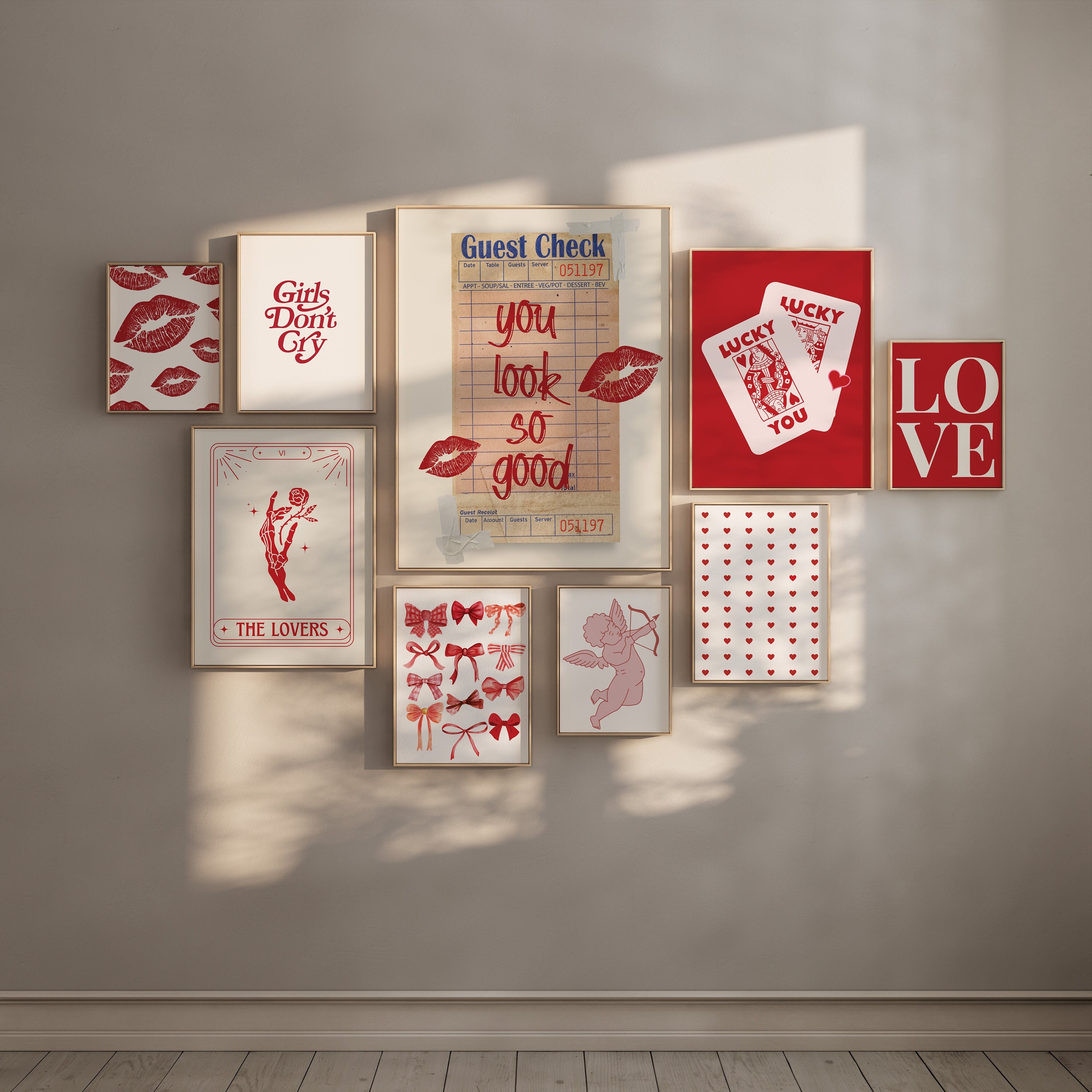 Preppy Gallery Wall Set, Red Lucky You Poster, Red Girly Wall Art ...