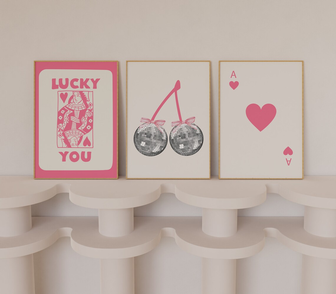 Pink Lucky You Poster Set, Pink Ace of Hearts Room Decor, Trendy Ace ...